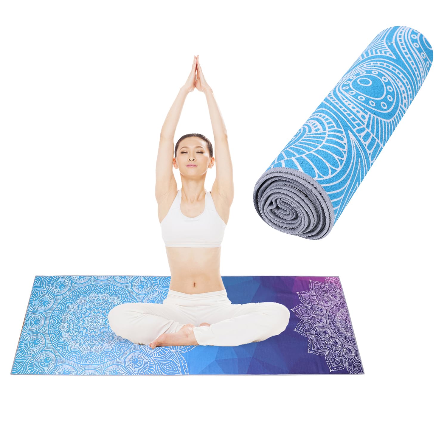 Non Slip Yoga Mat for Women Men Printed Yoga Mat Long Sports Mat Fitness Mat Gym Mat Portable Picnic Mat Eco Friendly Yoga Mats with Floral Pattern 70.8x25.6in Light Purple