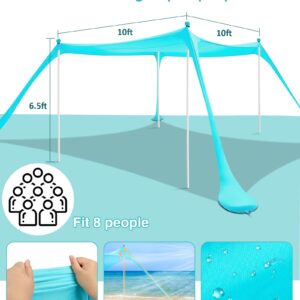 anngrowy Beach Tent Canopy 10'x10' Beach Tents Sun Shelter 6-8 Person Beach Canopy Tent Sun Shade Easy Setup, Beach Blanket Sandproof 10' x 9' Beach Mat Sand Free Waterproof Beach Blankets Extra Large