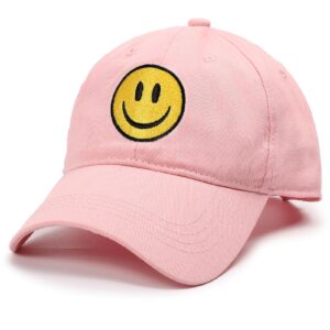 sonmony smile face baseball hat washed dad hat for men women cute baseball caps unstructured smile embroidered hat pink