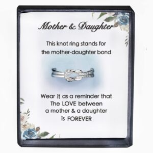 mother & daughter ring square knot ring sterling silver ring size 5-10 with gift box and poem (silver, 8)