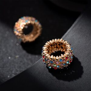 Colourful Crystal Adjustable Stretch Rings for Women Girl Finger Accessories Jewelry Elastic Rings (Colourful Crystal Gold Plated), 0.47*0.98 in