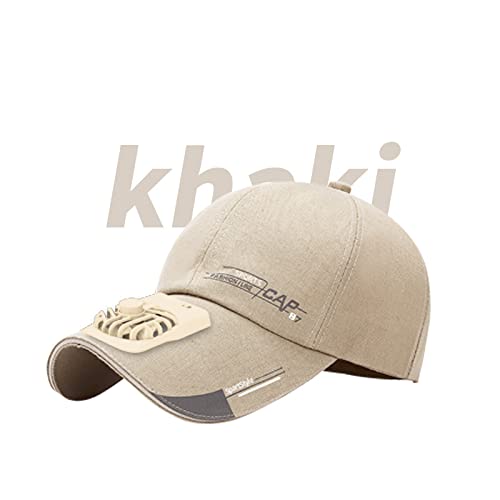 Li&An USB Charging Fan Cap Unisex Summer Fit Cap with Cooling Fan, Sun Protection Hat for Casual Outdoor Sport, Golf,Baseball (A03#Light Khaki), One Size