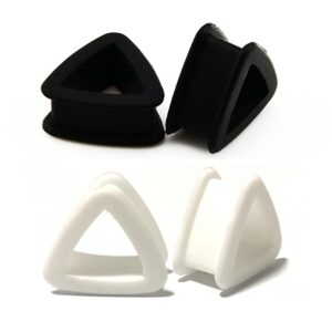 black and white triangle silicone flexible double flared geometric ear tunnels and plugs punk style hollow ear piercing gauge expander stretching tunnels comfortable soft sleeper ear plugs 2 pairs