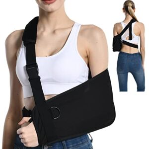 fotgok breathable arm sling with waist belt for shoulder men women-shoulder immobilizer with strong support-youth breathable arm support brace for shoulder injury, black