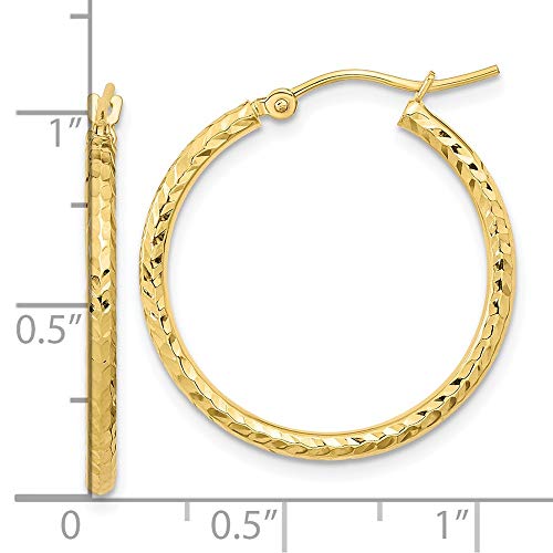 10K Yellow Gold Engraved Diamond Cut 1 inch Round Hoop Earrings