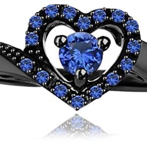 2.30 Ct Round Cut Blue Sapphire Heart Shape 14K Black Gold Over Love Engagement Ring For Women's (4)