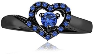 2.30 ct round cut blue sapphire heart shape 14k black gold over love engagement ring for women's (4)