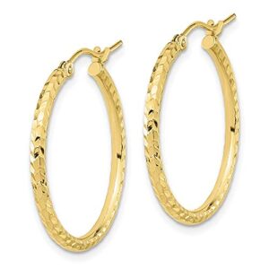 10K Yellow Gold Engraved Diamond Cut 1 inch Round Hoop Earrings