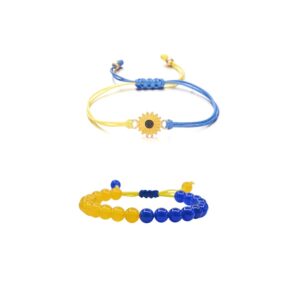 colorful bling 2 pcs set ukraine flag bracelet with natural crystal bracelet + ukrainian yellow blue bracelet hand braided bracelet for men women kids unisex - style d