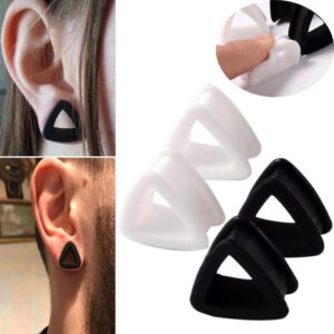 Black and White Triangle Silicone Flexible Double Flared Geometric Ear Tunnels and Plugs Punk Style Hollow Ear Piercing Gauge Expander Stretching Tunnels Comfortable Soft Sleeper Ear Plugs 2 Pairs