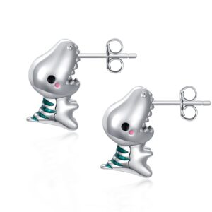 lelouchy 3d dinosaur studs earring 925 sterling silver cute bite ear animal studs creatives dinosaur gifts for women