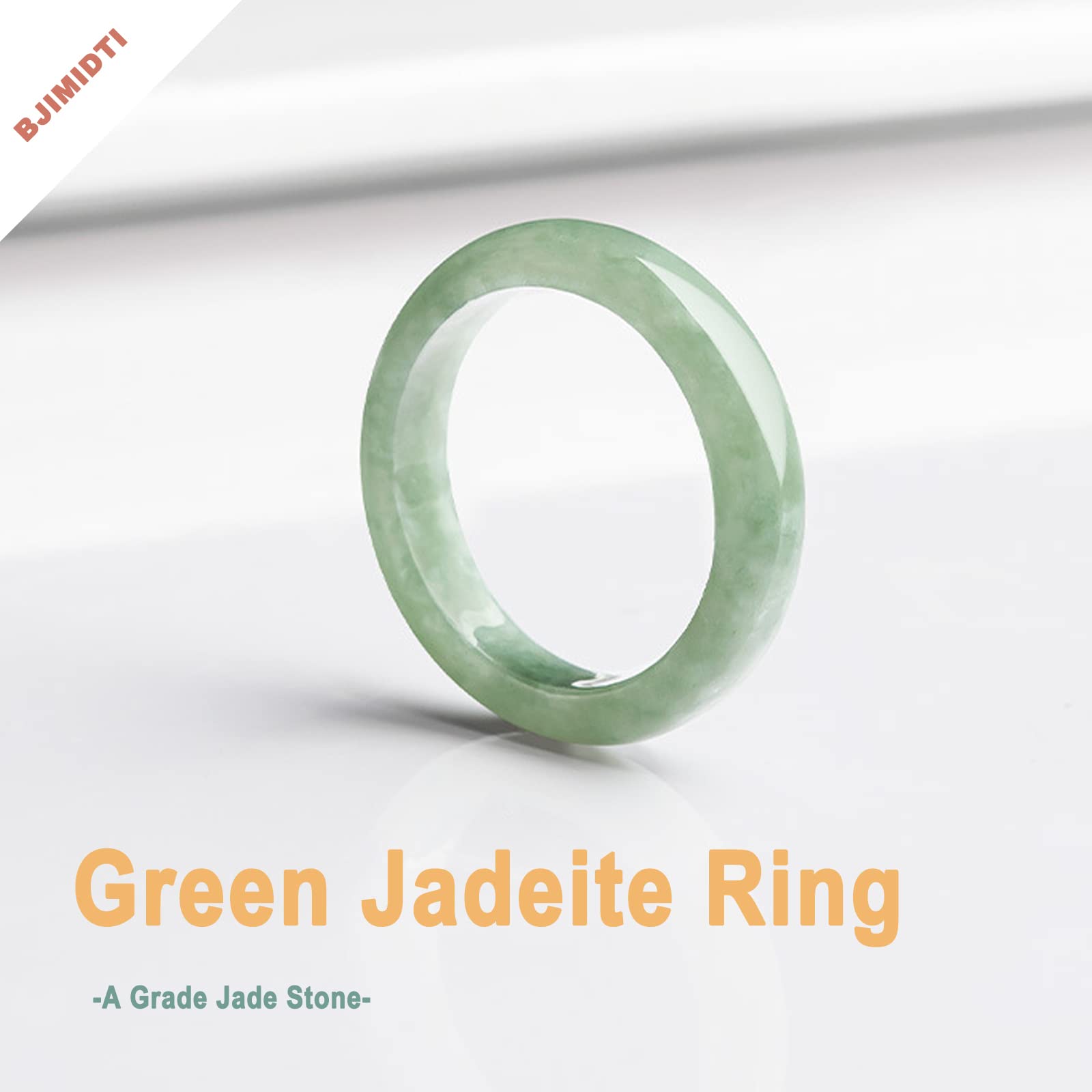 BJIMIDTI 100% Genuine Jade Rings Bands(Size:7), Burma Natural Green Jade Rings Jewelry Gift