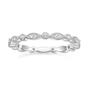 eamti 925 sterling silver wedding band for women cubic zirconia marquise & round milgrain full eternity stackable ring size 7