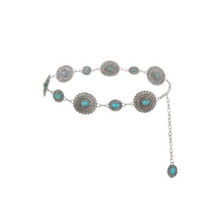 navoky turquoise chain belts concho belt silver metal western waist chain retro boho cowgirl outfit accessories for women (f, small)