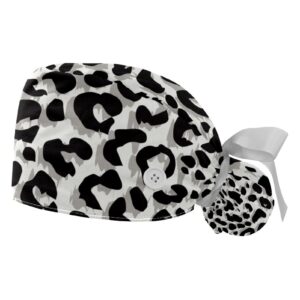 deyya 2 packs working cap with button for women long hair adjustable elastic bandage tie back hats bouffant caps abstract leopard texture, multicoloured 4, medium-3x-large