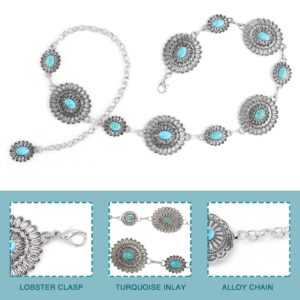 Navoky Turquoise Chain Belts Concho Belt Silver Metal Western Waist Chain Retro Boho Cowgirl Outfit Accessories for women (F, Small)