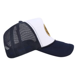 Lin Su Fashion Sequins Baseball Cap Printing Neon High Crown Foam Mesh Back Trucker Hat-for Men and Women (Navy Blue)