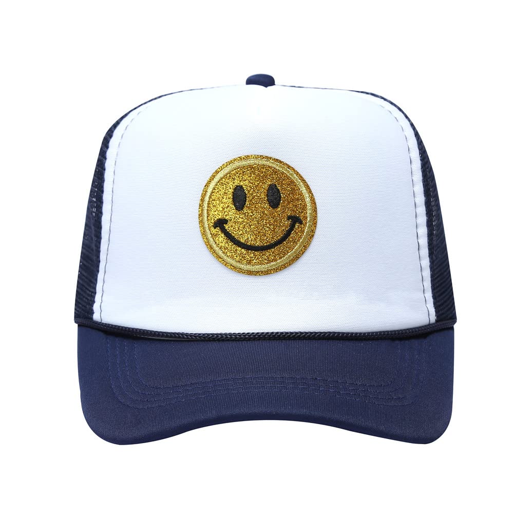 Lin Su Fashion Sequins Baseball Cap Printing Neon High Crown Foam Mesh Back Trucker Hat-for Men and Women (Navy Blue)