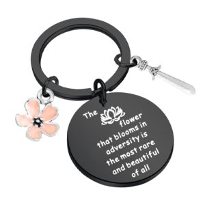 princess inspired cuff bracelet keychain the flower that blooms in adversity jewelry gift for her (keychain black)