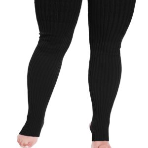 v28 Plus Size Knit Leg Warmer Women Thick Thigh High Boot Extra Long Large Socks(Plus Size- Black)