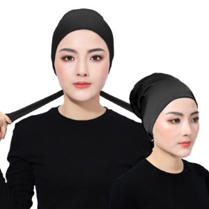 peacepray silk satin lined hijab undercap, premium non-slip hijab underscarf, adjustable tightness to your liking, black