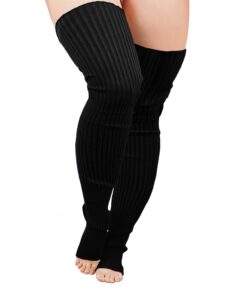 v28 plus size knit leg warmer women thick thigh high boot extra long large socks(plus size- black)