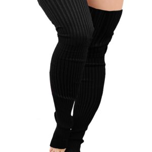 v28 Plus Size Knit Leg Warmer Women Thick Thigh High Boot Extra Long Large Socks(Plus Size- Black)