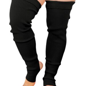 v28 Plus Size Knit Leg Warmer Women Thick Thigh High Boot Extra Long Large Socks(Plus Size- Black)