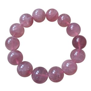 15mm madagascar natural pink rose quartz crystal big round bead woman bracelet aaaaa