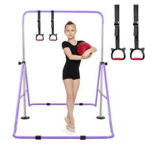 bighaki808 gymnastics bars kids training bars for home, folding horizontal bars with adjustable height expandable gymnastics equipment junior kip monkey bar for girls & boys (purple)