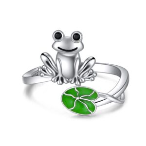 winnicaca frog ring, sterling silver 925, adjustable, white gold plated, cubic zirconia, for women, christmas, birthday, wedding gift