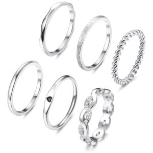 jerywe 6 pcs stainless steel rings for women set gold/silver knuckle rings stackable simple carve heart wedding bands engagement promise eternity bands thumb rings for women