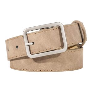 xzqtive women leather belt no pin circle buckle fashion waist belt for jean dress beige square buckle 105cm