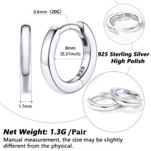 Male Hoop Earrings 8mm Small Cool Hoops Sterling Silver Huggie Sleeping Ear Accessories