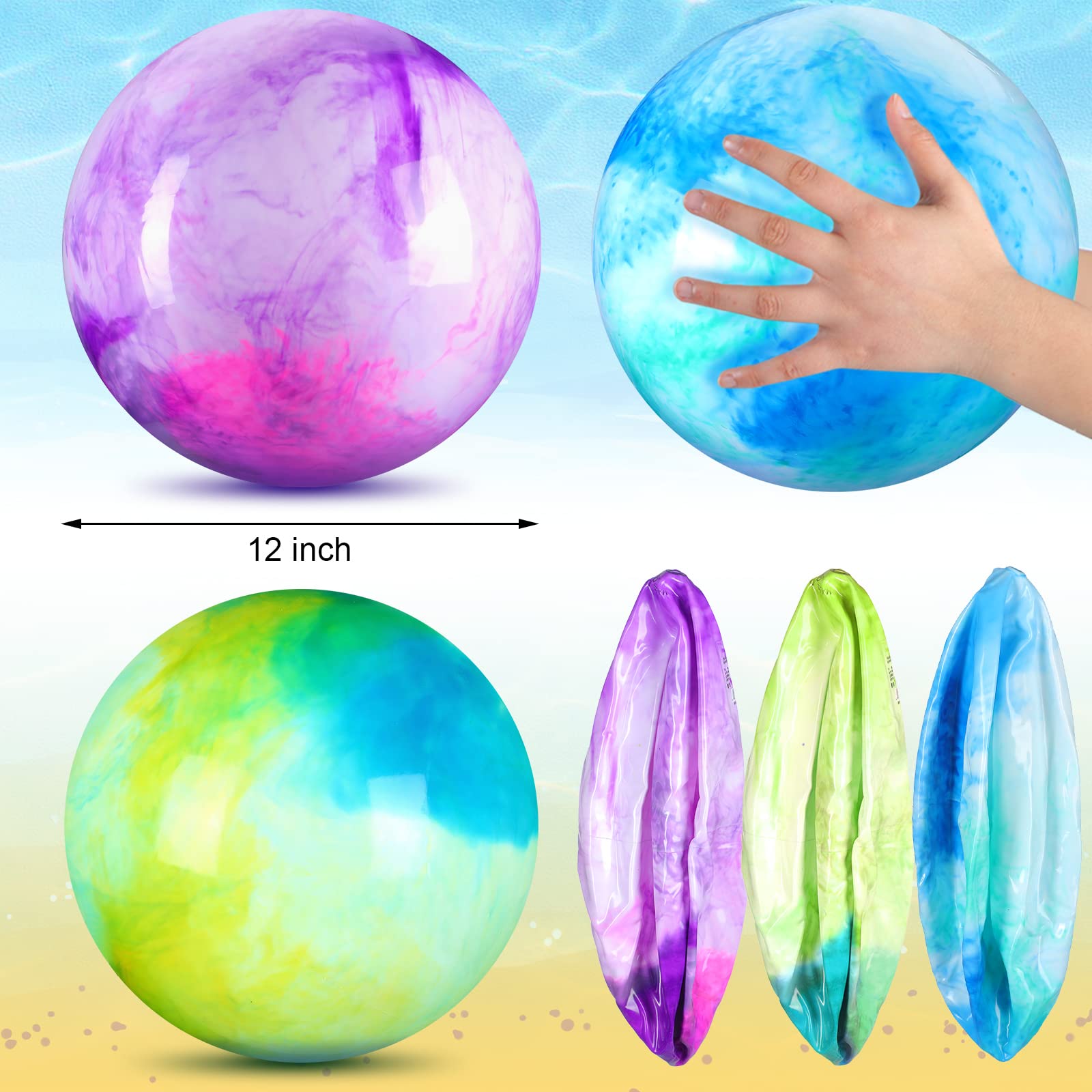 Hungdao 3 Pcs 12 in 15 in 18 in Glow in The Dark Marbleized Bouncy Balls Pool Toys Beach Ball Swimming Pool Balls Inflatable Ball Indoor Outdoor for Playground School(12 Inch)