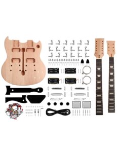 fistrock diy electric guitar kit double neck guitar kits beginner kits 12 string right handed with mahogany body mahogany neck rosewood fingerboard chrome hardware build your own guitar.