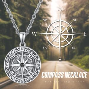 KINGWHYTE Compass Necklace 925 Sterling Silver Oxidized Retro Celtic Jewellery Compass Birthday Gifts for Men Women with Stainless Steel Chain 55cm