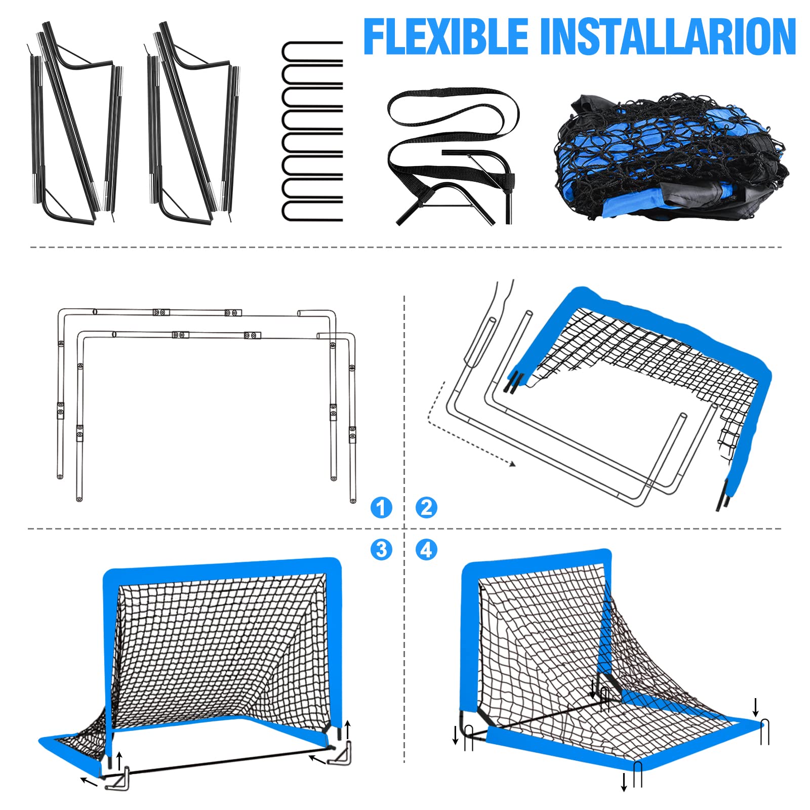 Kids Soccer Goal for Backyard Set - 2 Set 4X3 ft Toddler Soccer Nets Training Equipment, Soccer Ball, Pop Up Portable Soccer Set for Kids and Youth Games and Training Goals