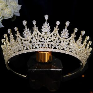 jorsnovs cubic zirconia gold wedding bridal crowns princess sweet 16 cz tiara quinceanera birthday hair accessories for women