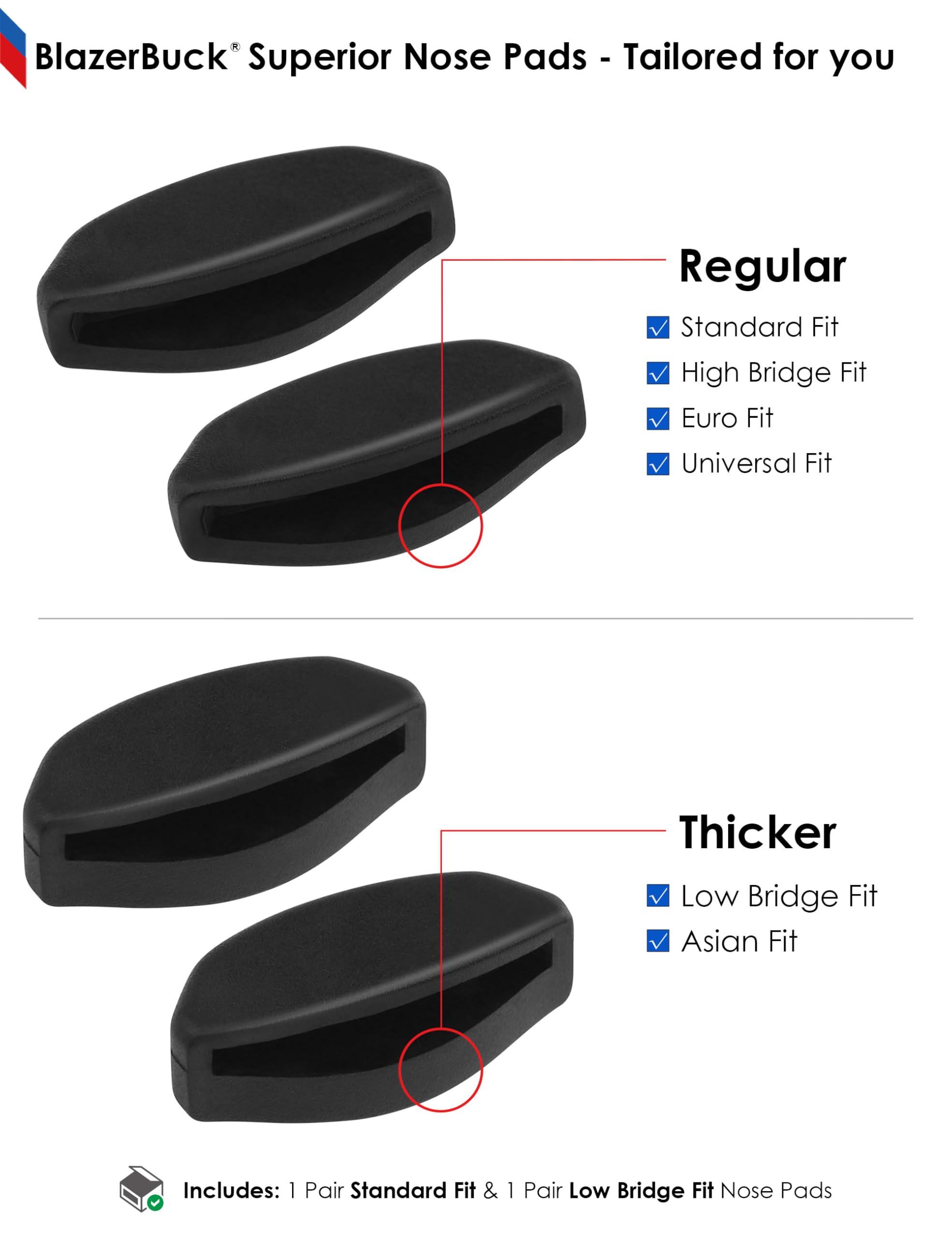 BLAZERBUCK Replacement Nose Piece Pads for Oakley Top Knot OO9434/Side Swept OO9445/HSTN OO9464/Wildrye OO9230 Sunglasses - Black