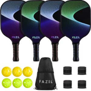 fazil pickleball paddles set of 4, graphite surface polypropylene honeycomb core pickle ball raquette set with cushion grip, pickleball rackets 6 pickleball balls portable racquet bag for men women