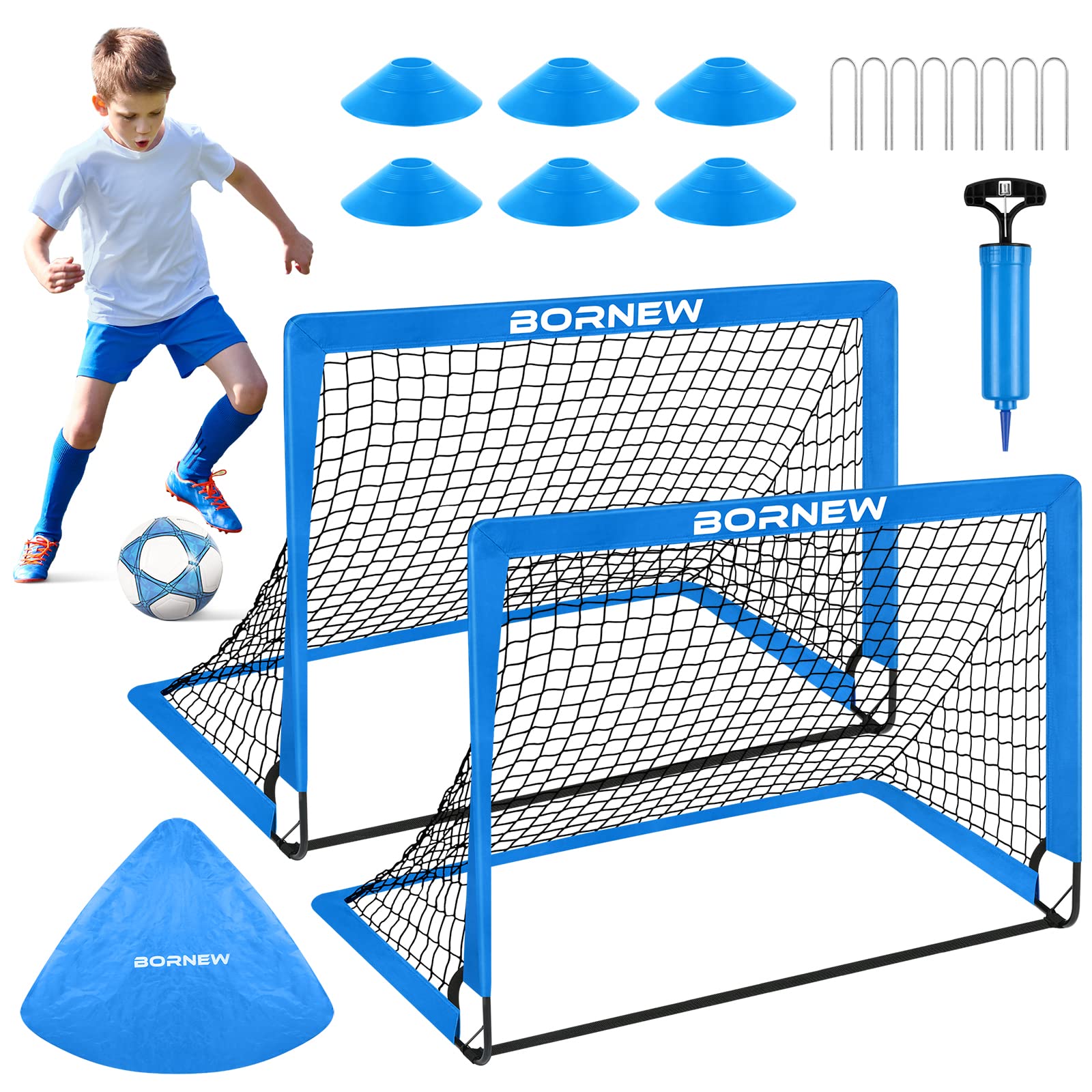 Kids Soccer Goal for Backyard Set - 2 Set 4X3 ft Toddler Soccer Nets Training Equipment, Soccer Ball, Pop Up Portable Soccer Set for Kids and Youth Games and Training Goals