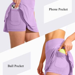 Women's Pleated Tennis Skirts with 4 Pockets Athletic Golf Skorts Skirts for Women High Waisted Layered Skirts with Shorts for Workout Running (Purple, Small)