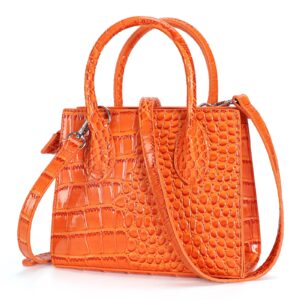 franshion handbags for women，mini purses for women，cute small purse,small crossbody bags for women trendy（orange crocodile print）