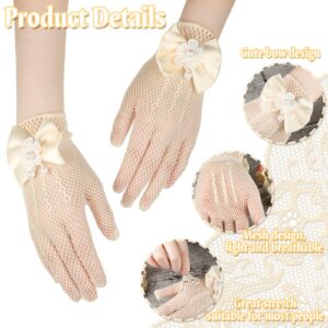 JenPen 3 Pairs Girl Net Lace Gloves Tea Party Gloves Kids Princess Gloves Bow Tie Gloves Communion Gloves for Little Girls Pearl Dress Gloves for Wedding Pageant for Girls Aged 4-16