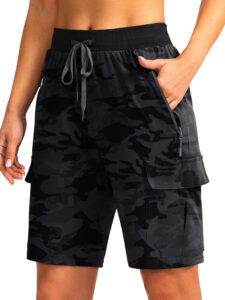 soothfeel women's 9" hiking cargo shorts with 5 pockets quick dry summer athletic golf bermuda long shorts for women casual (grey camo, s)