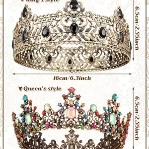 2 Pieces Baroque Crown King and Queen Crown Set for Men Women Black Rhinestone Crystal Queen Tiaras Royal Costume Crown Headwear for Prom Wedding Cosplay Homecoming Prom Christmas Party Decorations