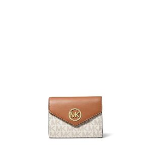 michael kors carmen medium leather envelope trifold vanilla/acorn one size