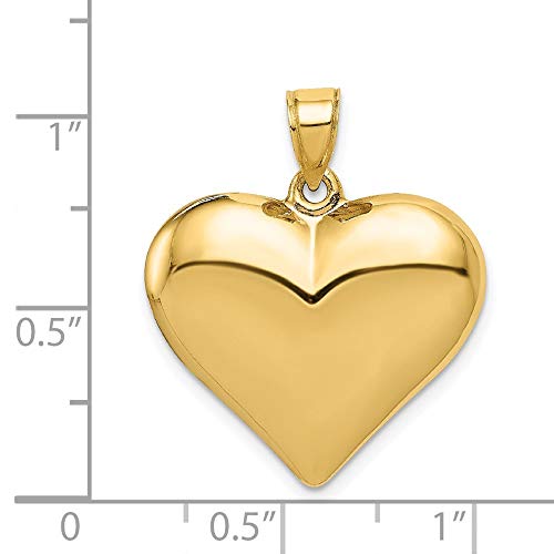 14k Yellow Gold 3 D 1 inch Puffed Heart Pendant Charm for Women