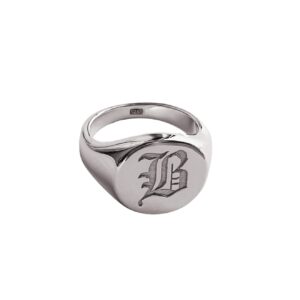 personalized old english initial signet ring 925 sterling silver custom chunky statement ring (silver)